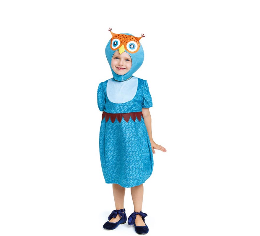 Déguisement de chouette en robe bleue avec capuche pour bébé et fille