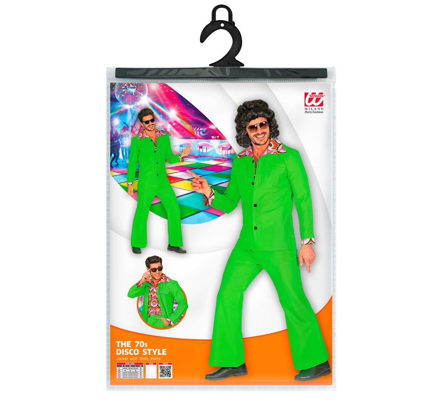 Fato de discoteca masculino verde néon dos anos 70