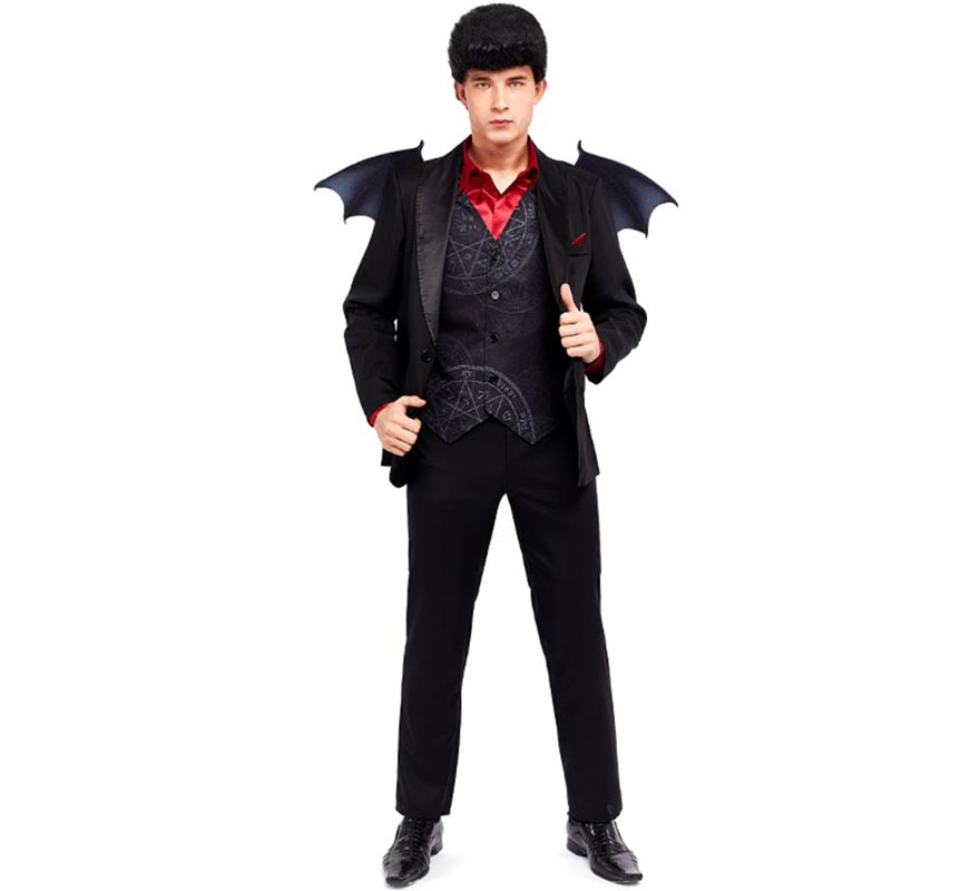 Disfraz de Lucifer negro con alas para hombre