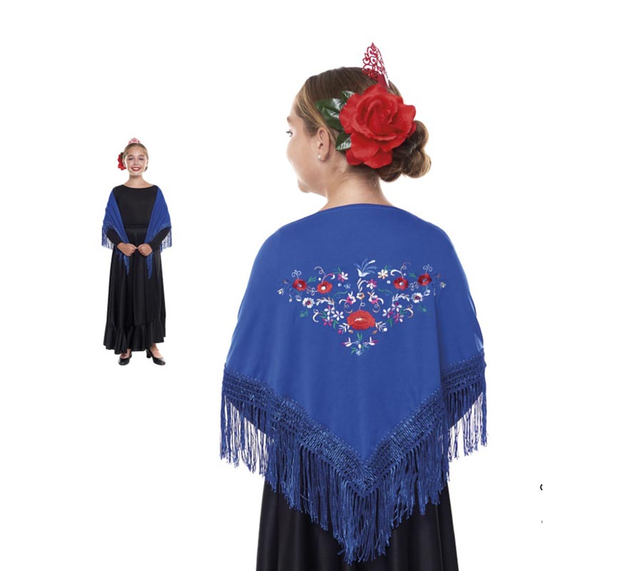 Mantón Sevillana o Chulapa bordado de 120x45 cm para niña en varios colores