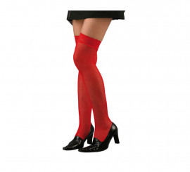 Medias de Rejilla Rojas con Encaje