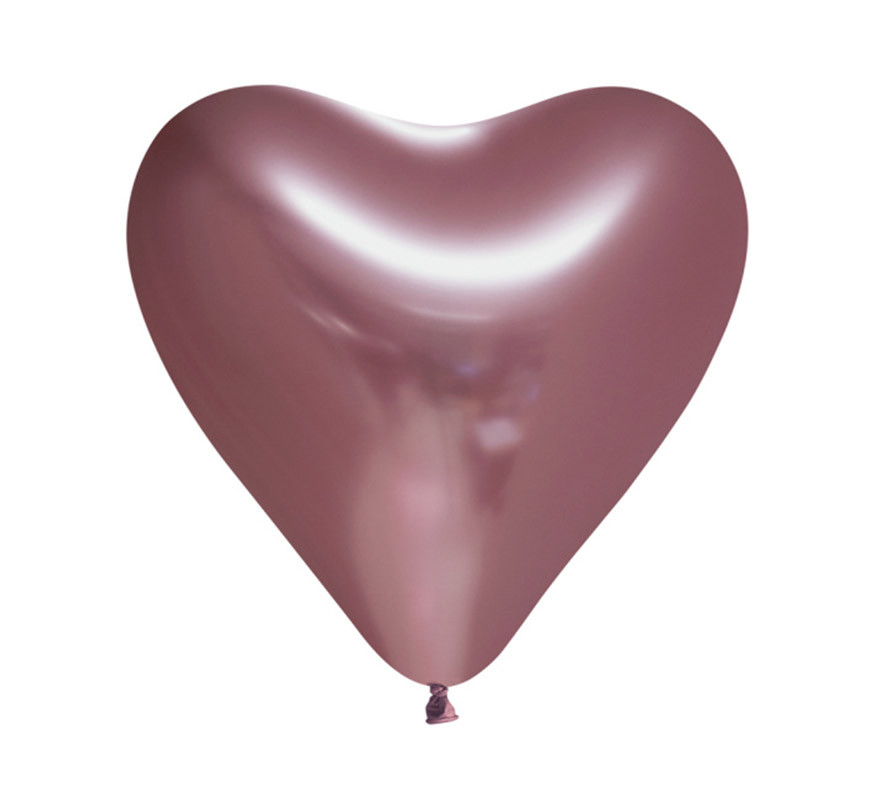Pack de 100 Globos Cromados Corazón Color Oro Rosa de 30 cm