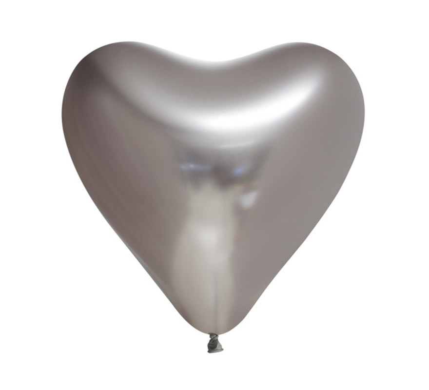 Pack de 100 Globos Cromados Corazón Color Plata de 30 cm